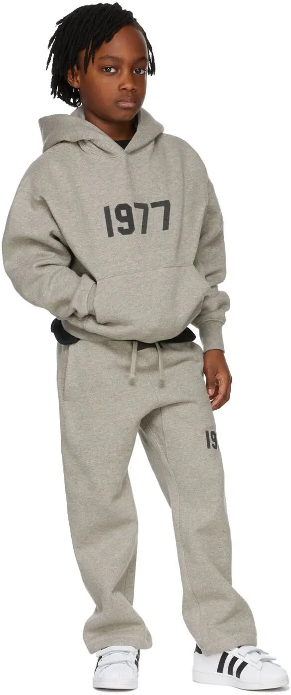 Essentials Kids Grey '1977' Hoodie In Dark Oatmeal - 37% Off